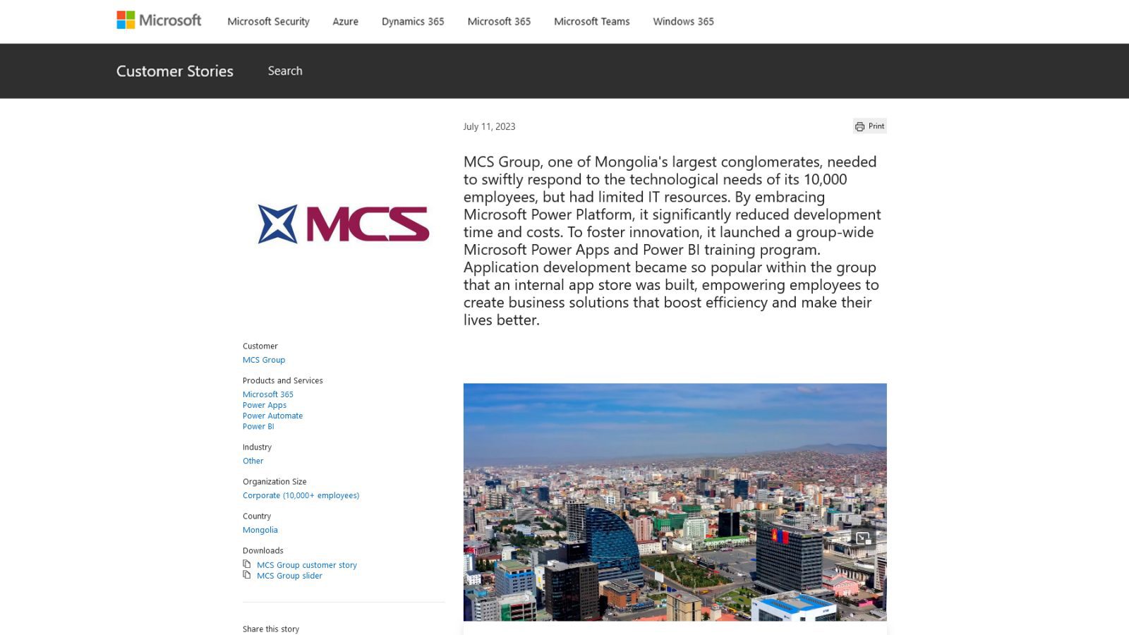 Microsoft Corporation highlighted the effort of digital transformation at MCS Group
